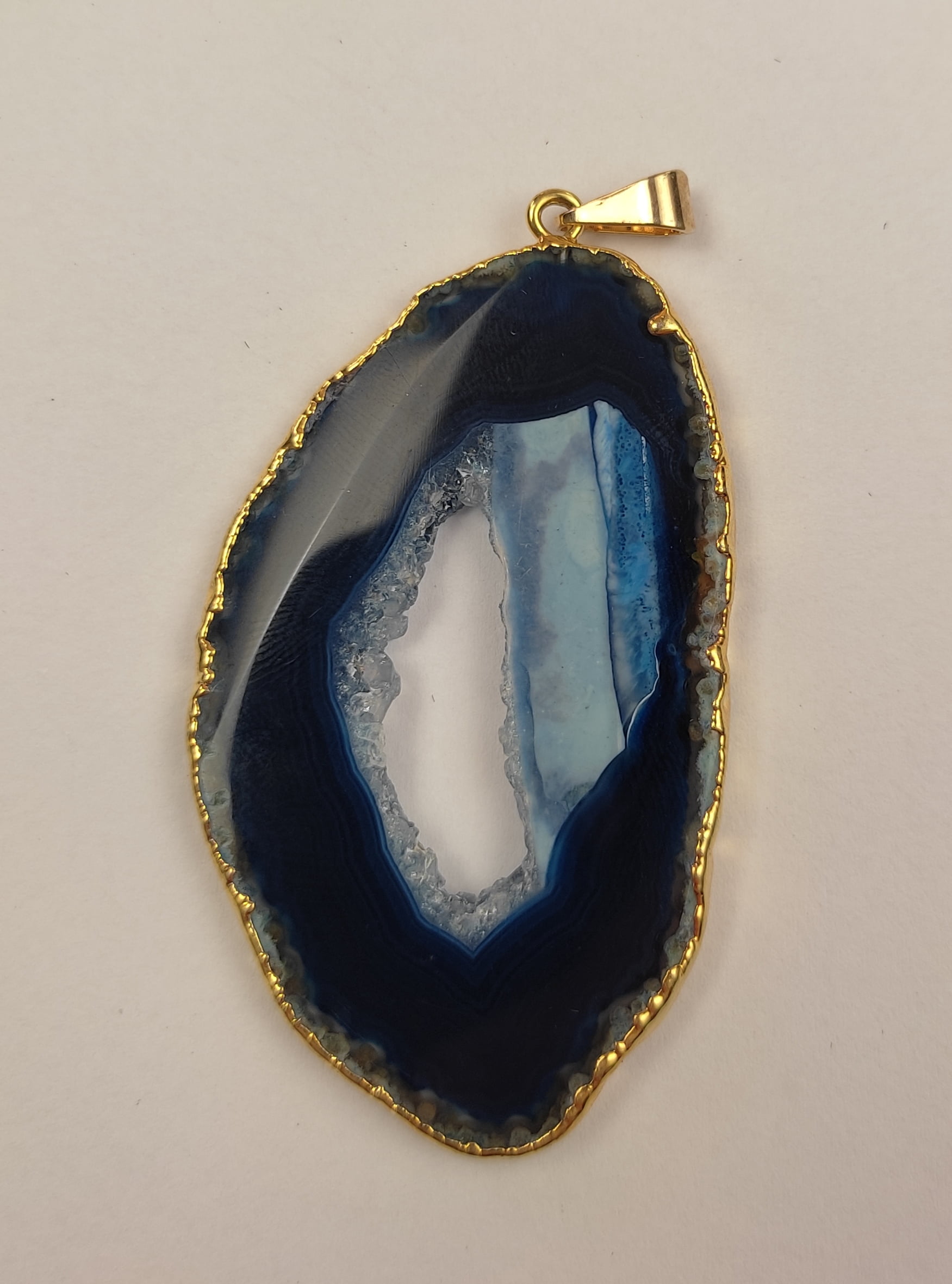 Pingente Chapa Ágata Azul dourado - HELENA CRISTAIS